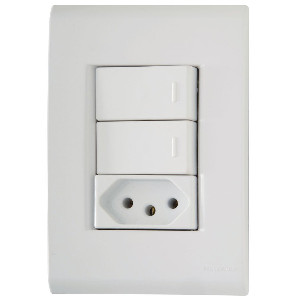 Chatuba | Conjunto 2 Interruptores e 1 Tomada Simples Liz 4x2 2P+T 10A ... Chatuba | Conjunto 2 Interruptores e 1 Tomada Simples Liz 4x2 2P+T 10A ...